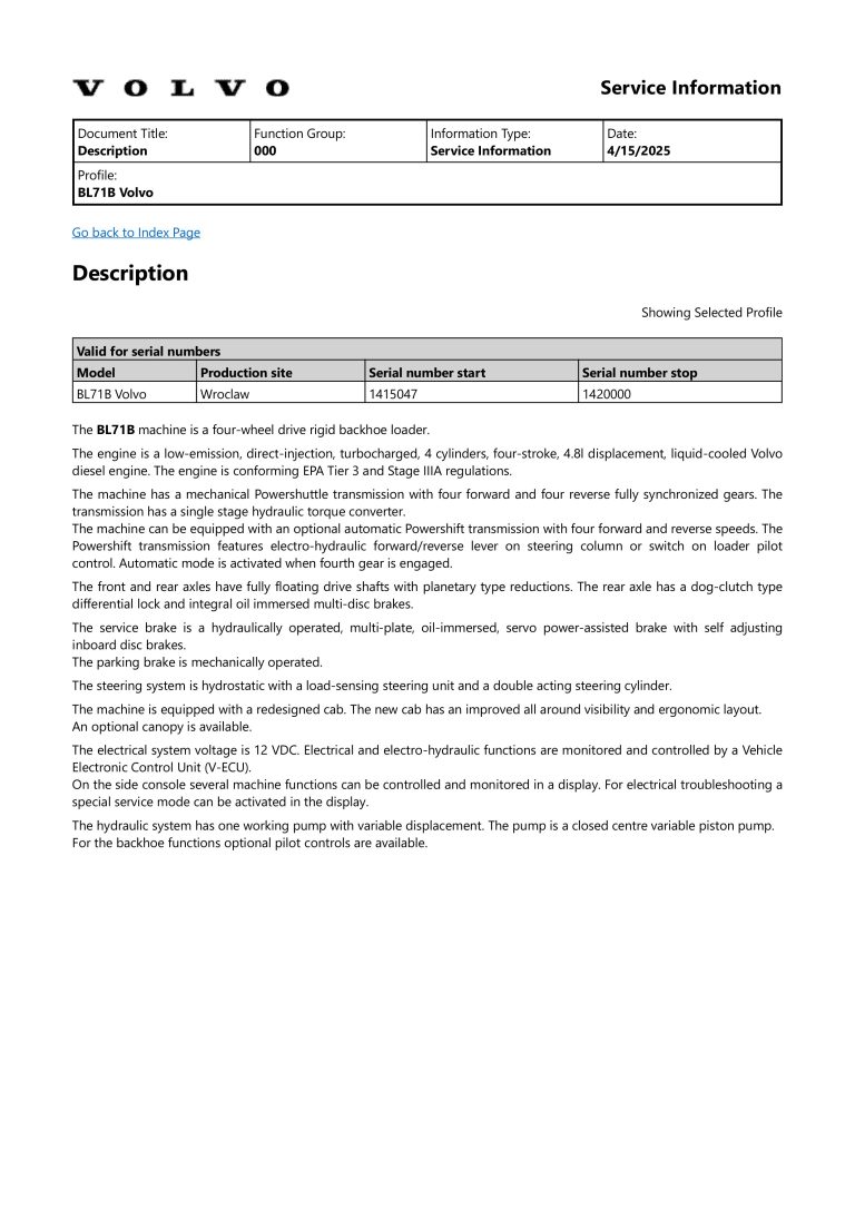 Volvo BL71B Backhoe Loaders Service Manual | A Repair Manual Store