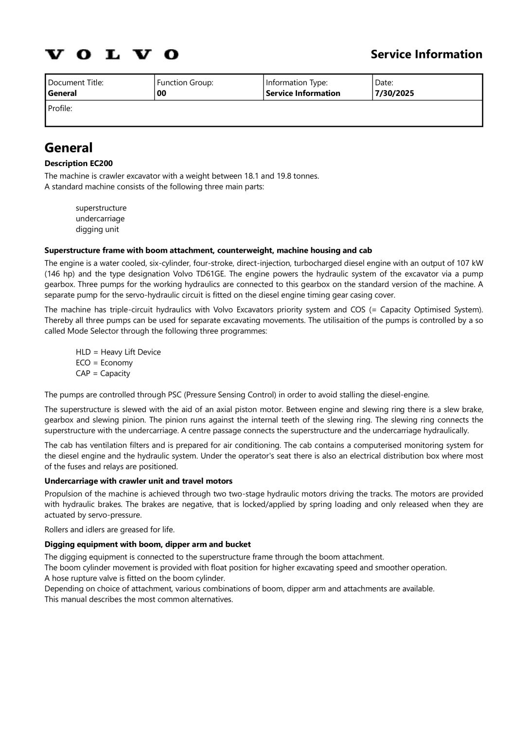 Volvo EC200 Excavators Service Manual | A Repair Manual Store